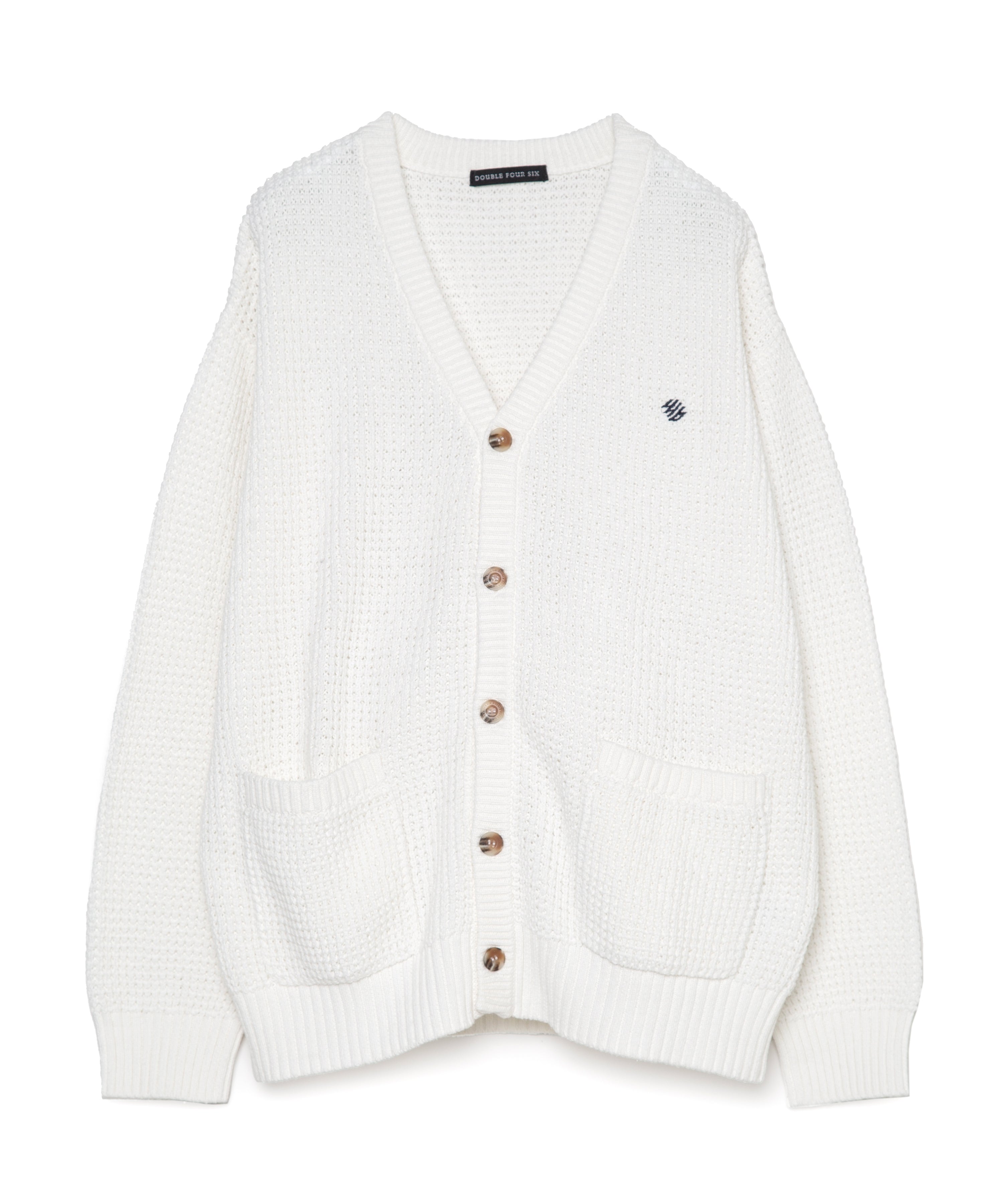 446-Logo Waffle Knit Cardigan Off White – 446 - DOUBLE FOUR SIX