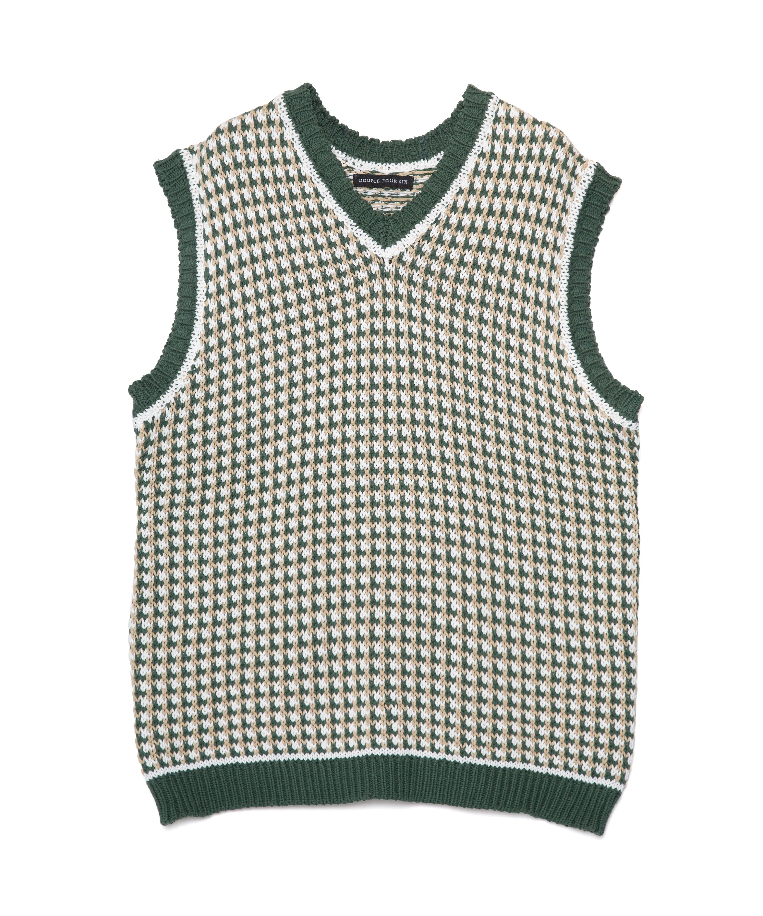 DOUBLE FOUR SIX-Checked Knit Vest Green Check – 446 - DOUBLE FOUR SIX